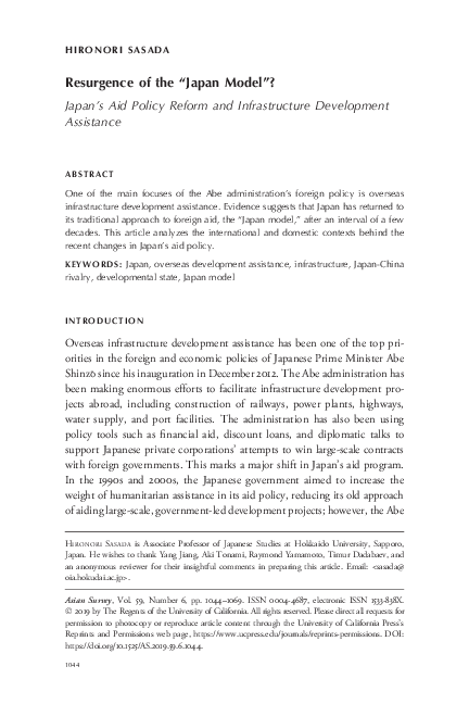 (PDF) Resurgence of the ‘Japan Model?’: Japan’s Aid Policy Reform and ...
