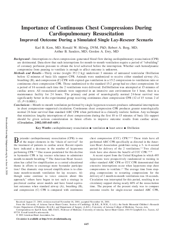 (PDF) Importance of Continuous Chest Compressions During ...