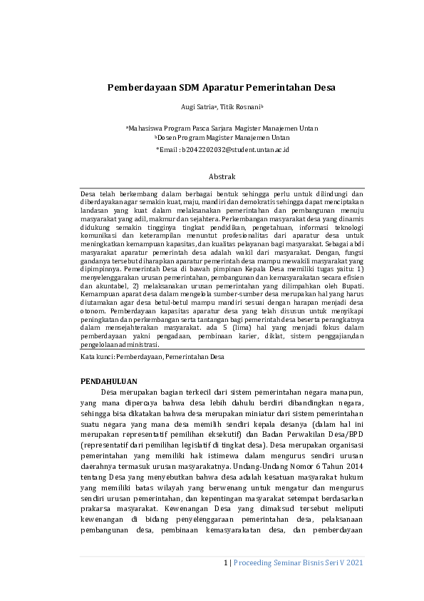 (PDF) Pemberdayaan SDM Aparatur Pemerintahan Desa