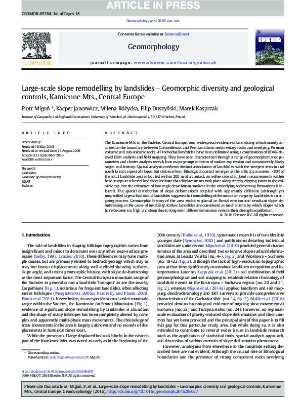 (PDF) Large-scale slope remodelling by landslides – Geomorphic ...