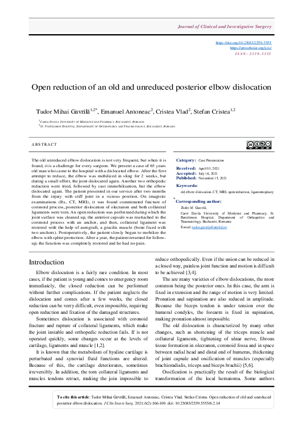 (PDF) Open reduction of an old and unreduced posterior elbow dislocation