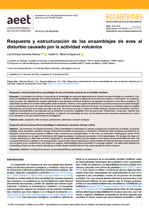 (PDF) Respuesta y estructuración de los ensamblajes de aves al ...