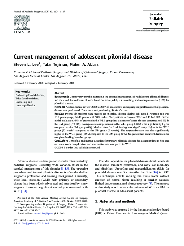 (PDF) Current management of adolescent pilonidal disease