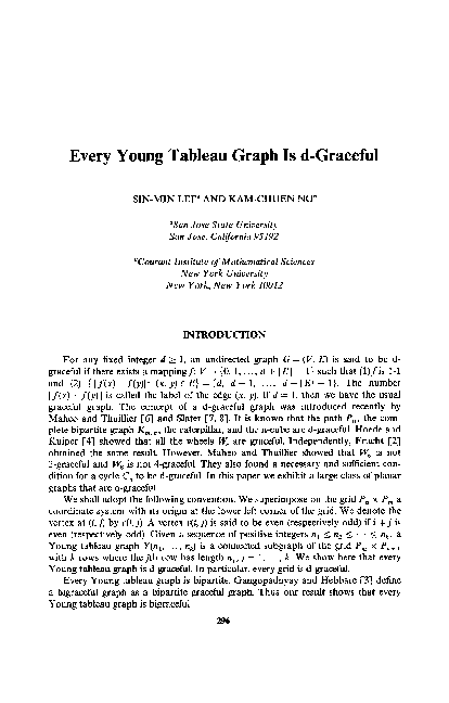 (PDF) Every Young Tableau Graph Is d-Graceful | sin-min lee - Academia.edu