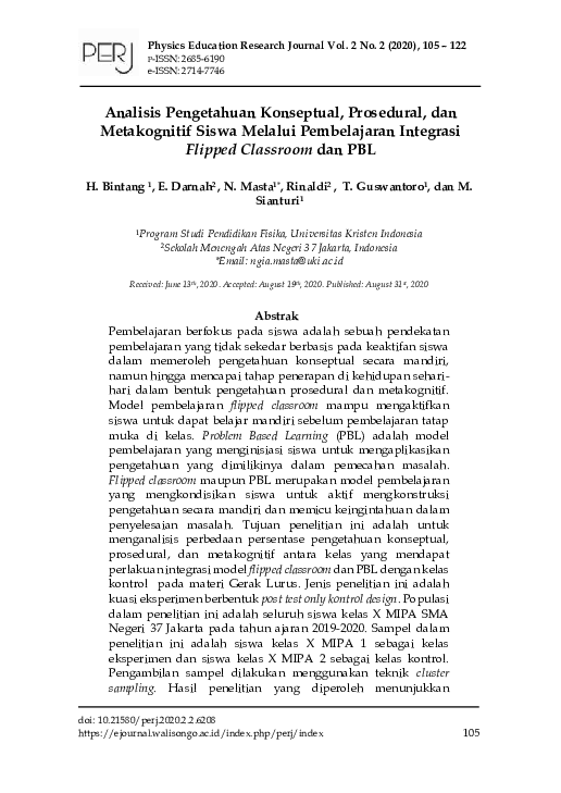 (PDF) Analisis Pengetahuan Konseptual, Prosedural, dan Metakognitif Siswa Melalui Pembelajaran ...