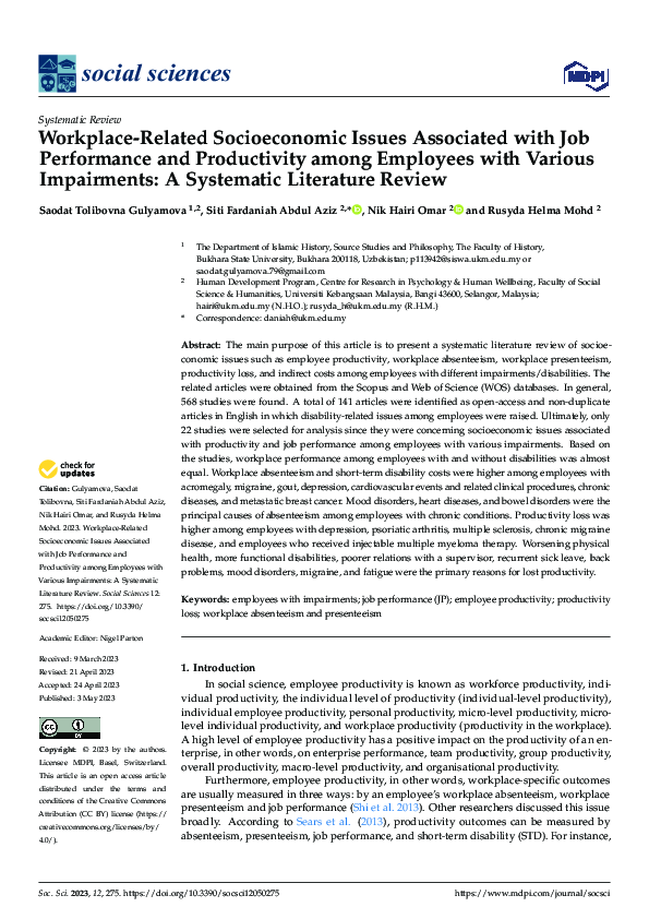 (PDF) Workplace-Related Socioeconomic Issues Associated with Job ...
