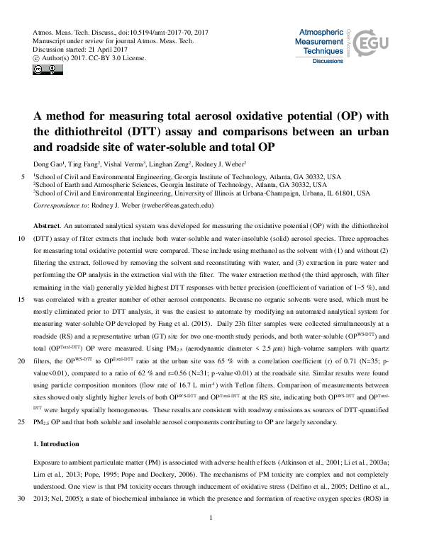 (PDF) A method for measuring total aerosol oxidative potential (OP ...