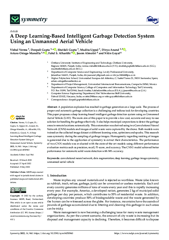 (PDF) A Deep Learning-Based Intelligent Garbage Detection System Using an Unmanned Aerial Vehicle