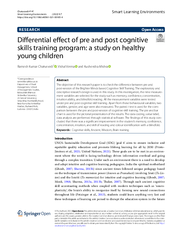 (PDF) Differential effect of pre and post cognitive skills training ...