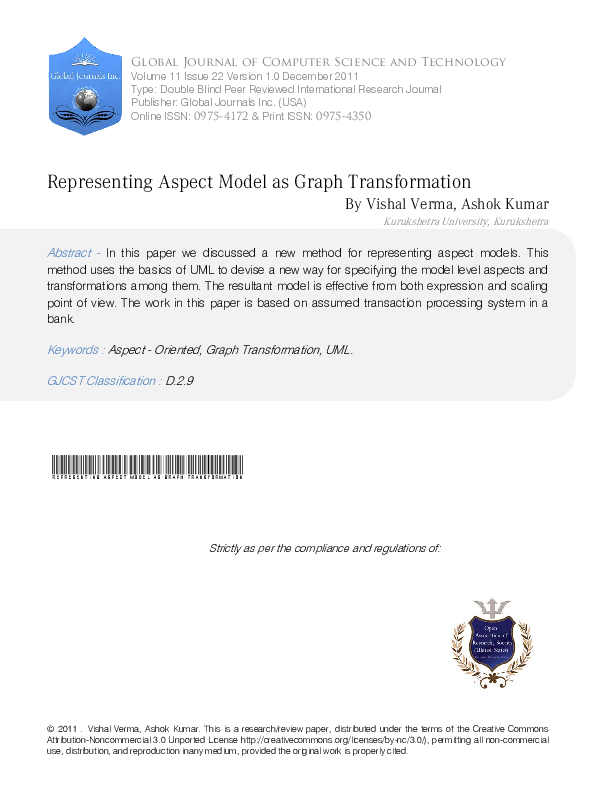 Pdf Representing Aspect Model As Graph Transformation Vishal Verma