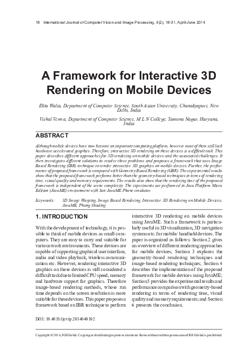 (PDF) A Framework for Interactive 3D Rendering on Mobile Devices