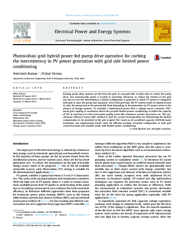 (PDF) Photovoltaic-grid hybrid power fed pump drive operation for ...