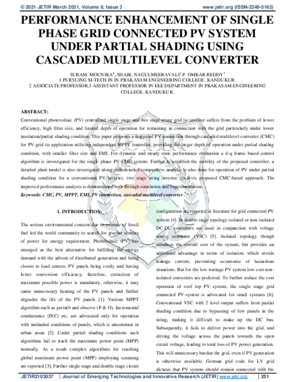(PDF) Performance Enhancement of Single-Phase Grid-Connected PV System Under Partial Shading ...
