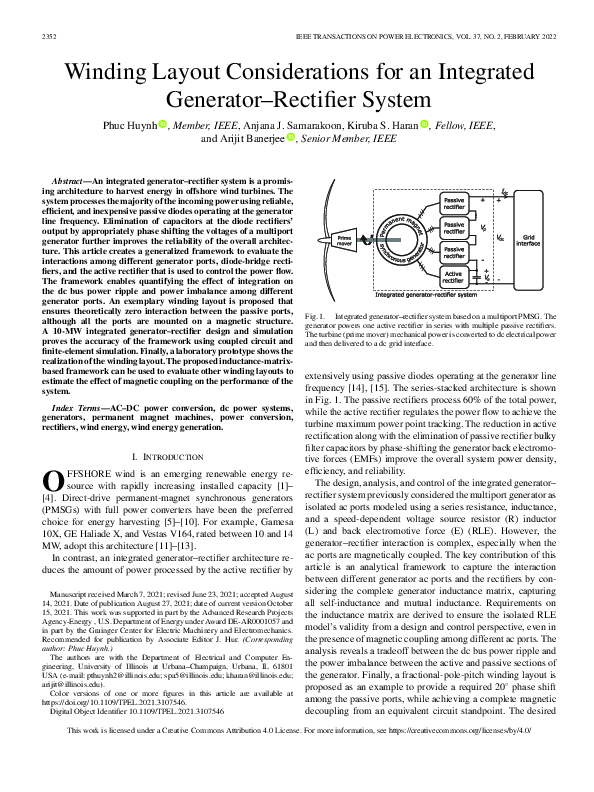 (PDF) Winding Layout Considerations for an Integrated Generator–Rectifier System