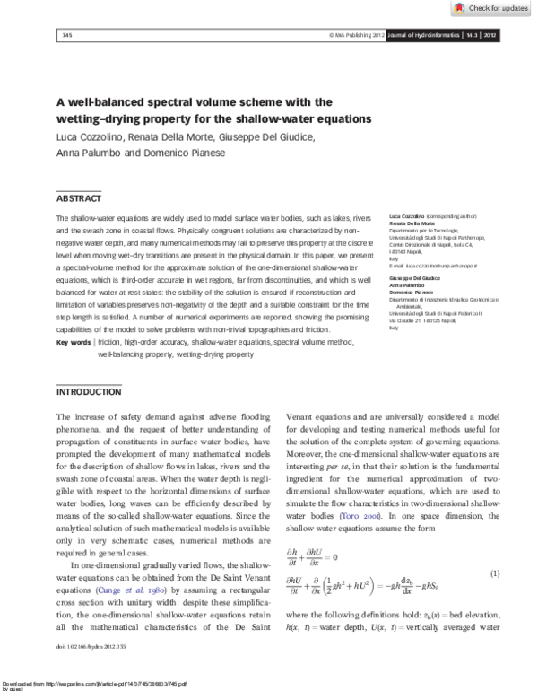 (PDF) A well-balanced spectral volume scheme with the wetting–drying property for the shallow ...