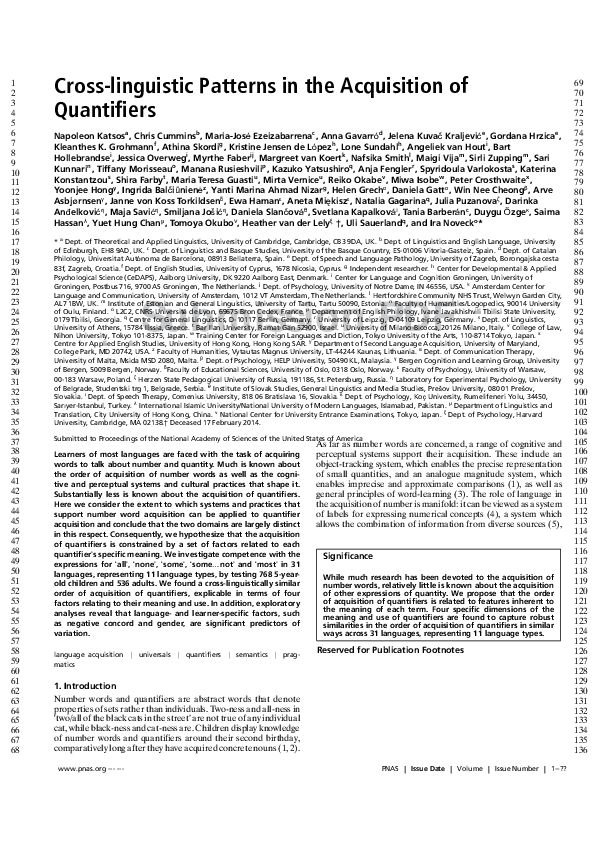 (PDF) Cross-linguistic patterns in the acquisition of quantifiers