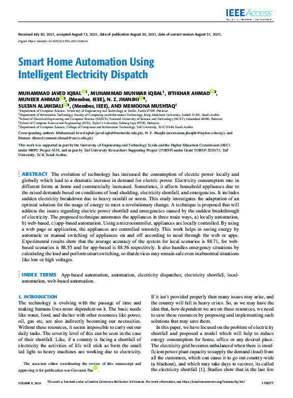 (PDF) Smart Home Automation Using Intelligent Electricity Dispatch