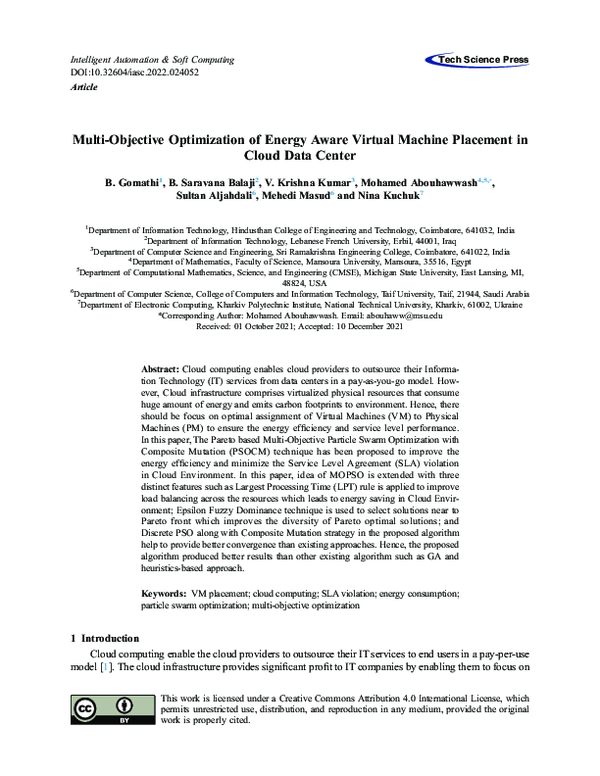 Pdf Multi Objective Optimization Of Energy Aware Virtual Machine