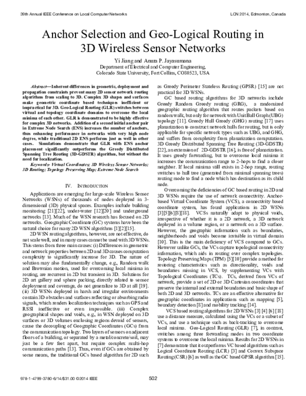 (PDF) Anchor selection and Geo-Logical Routing in 3D Wireless Sensor Networks