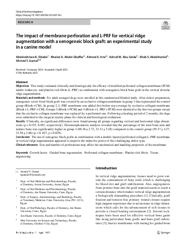 (PDF) The impact of membrane perforation and L-PRF for vertical ridge ...