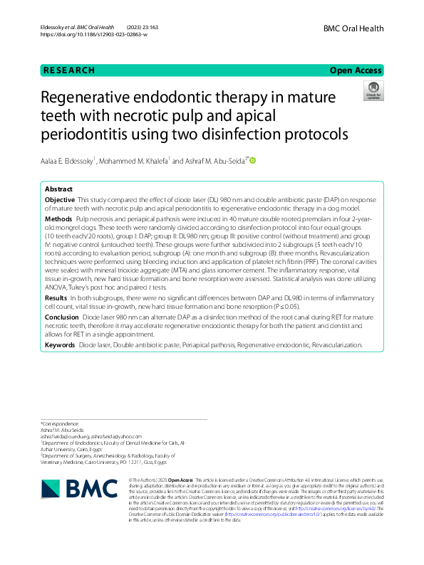 (PDF) Regenerative endodontic therapy in mature teeth with necrotic ...