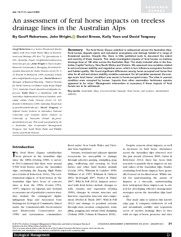 (PDF) An assessment of feral horse impacts on treeless drainage lines ...