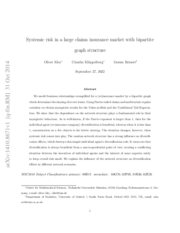 (PDF) Systemic risk in a large claims insurance market with bipartite ...