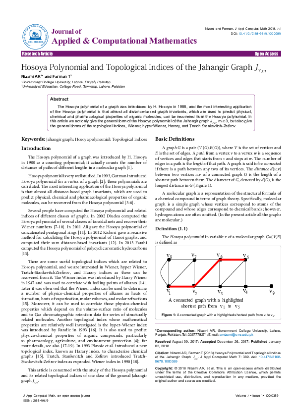 (PDF) Hosoya Polynomial and Topological Indices of the Jahangir Graph J7,m