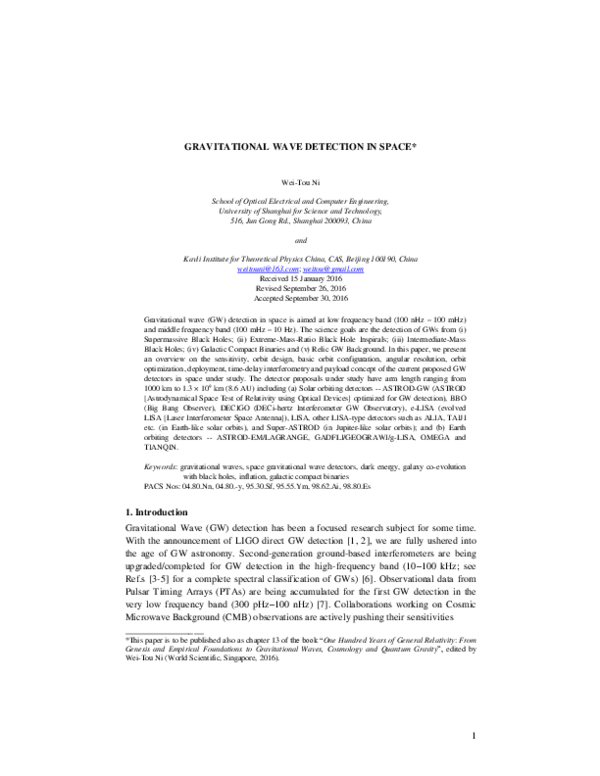 (PDF) Gravitational wave detection in space