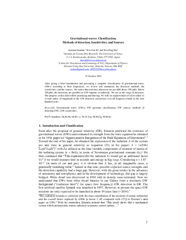 Pdf Classification And Detection Methods For Gravitational Waves