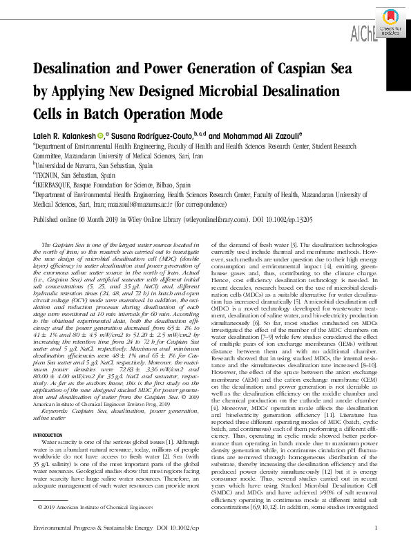 (PDF) Microbial Desalination Cells for Caspian Sea Water Treatment