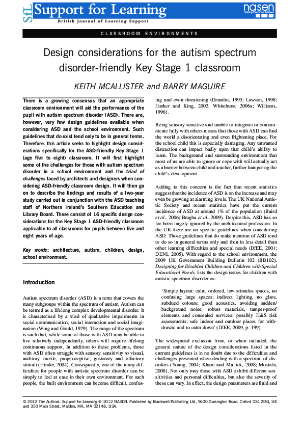 (PDF) Design considerations for the autism spectrum disorder‐friendly ...