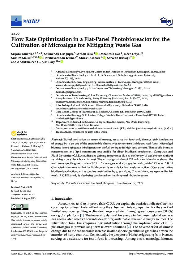 (PDF) Flow Rate Optimization in a Flat-Panel Photobioreactor for the ...