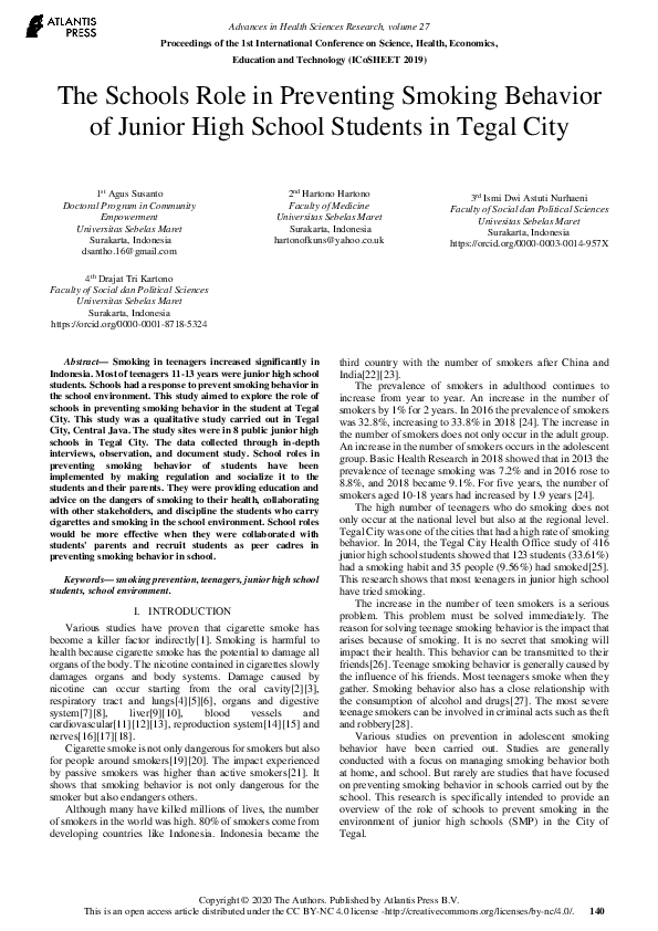 (PDF) The Schools Role in Preventing Smoking Behavior of Junior High ...