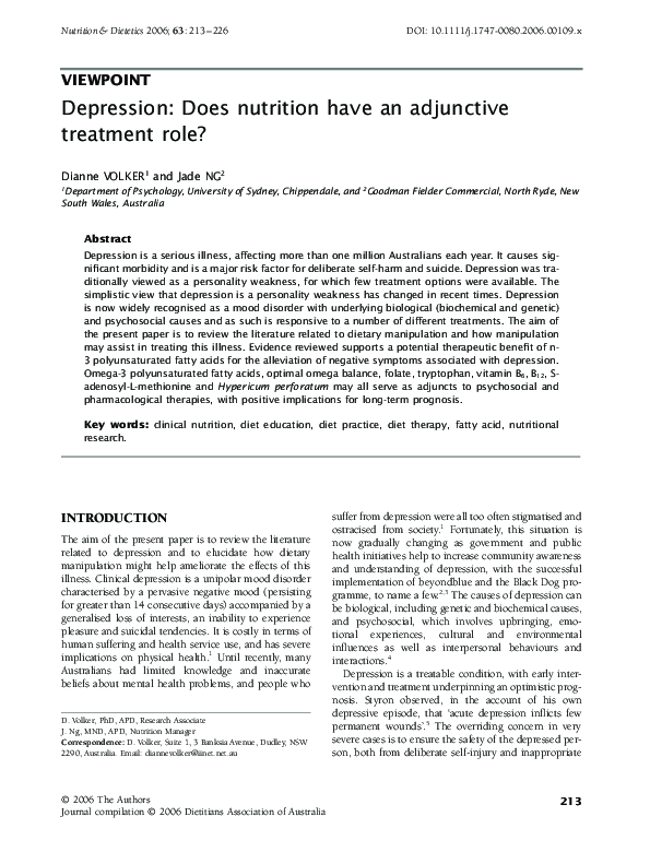 (PDF) Depression: Does nutrition have an adjunctive treatment role?