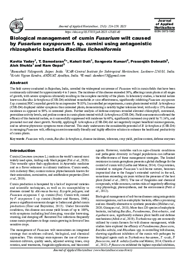 (PDF) Biological management of cumin Fusarium wilt caused by Fusarium oxysporum f. sp. cumini ...