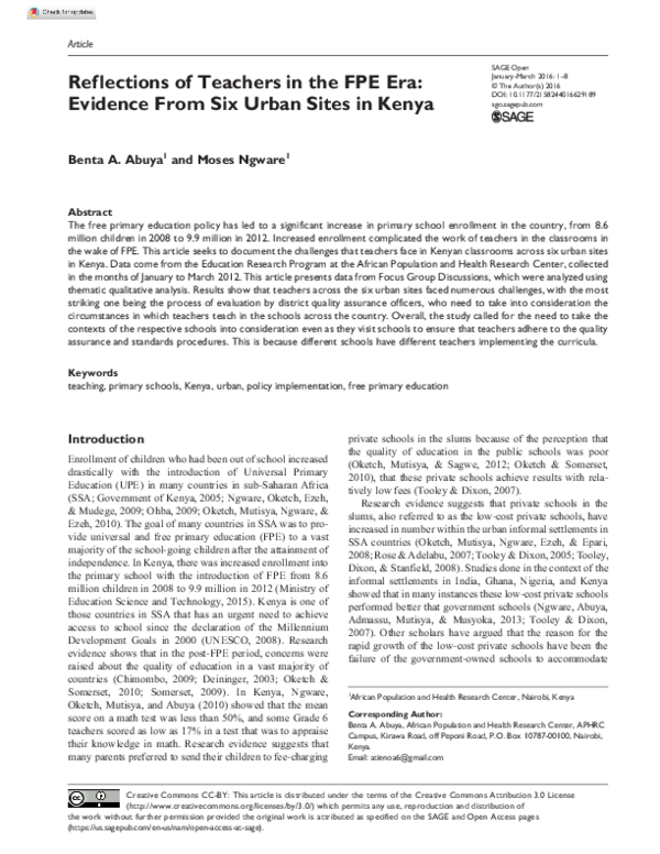 (PDF) Reflections of Teachers in the FPE Era