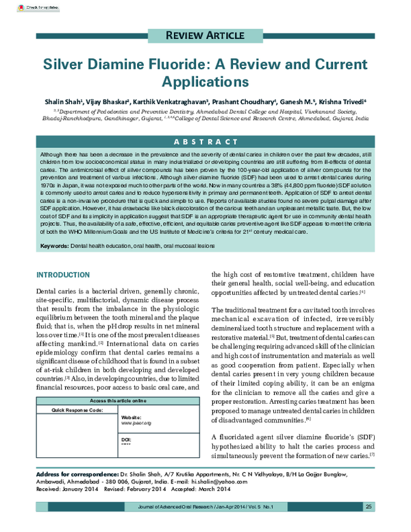 (PDF) Silver Diamine Fluoride: A Review and Current Applications