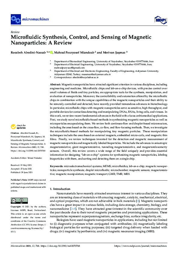 (PDF) Microfluidic Synthesis, Control, and Sensing of Magnetic Nanoparticles: A Review