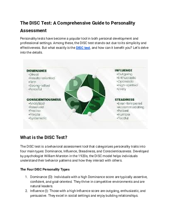 (PDF) The DISC Test: A Comprehensive Guide to Personality Assessment