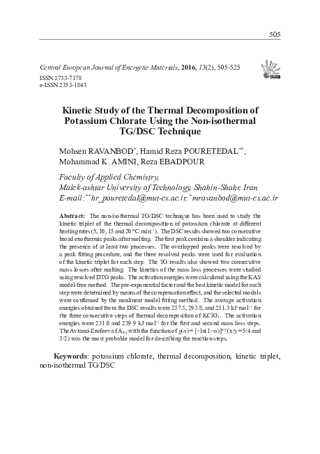(PDF) Kinetic Study of the Thermal Decomposition of Potassium Chlorate ...
