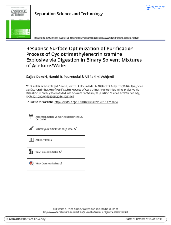 (PDF) Response surface optimization of the purification process of cyclotrimethylenetrinitramine ...