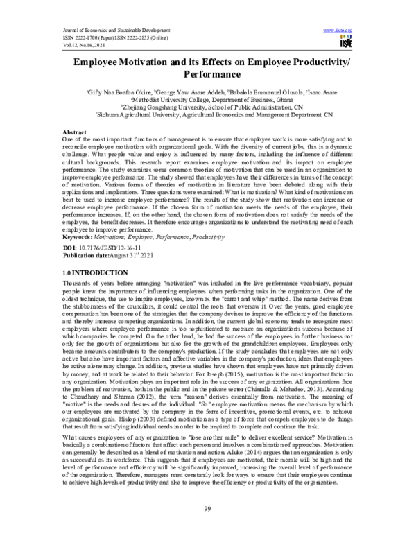 (PDF) Employee Motivation and its Effects on Employee Productivity ...