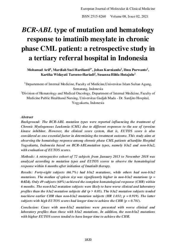 (PDF) BCR-ABL Mutation and Hematologic Response to Imatinib