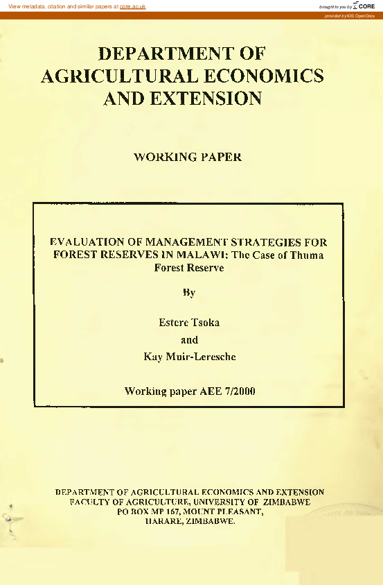 (PDF) Evaluation of management strategies for forest reserves in Malawi ...