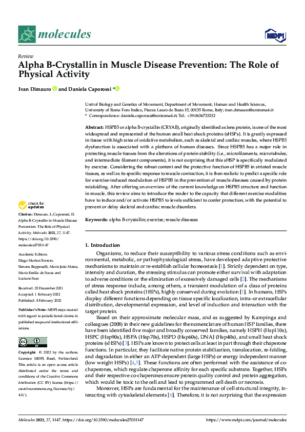 (PDF) Alpha B-Crystallin in Muscle Disease Prevention: The Role of ...