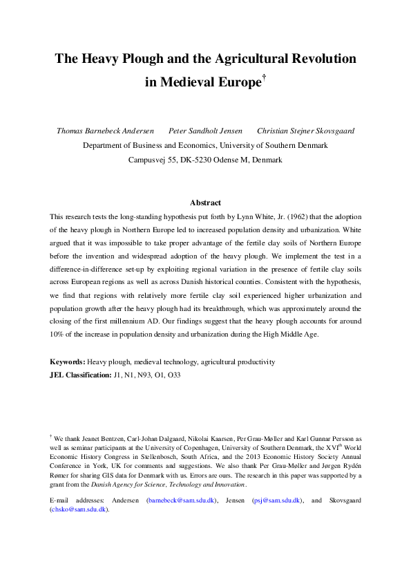 (PDF) The heavy plow and the agricultural revolution in Medieval Europe