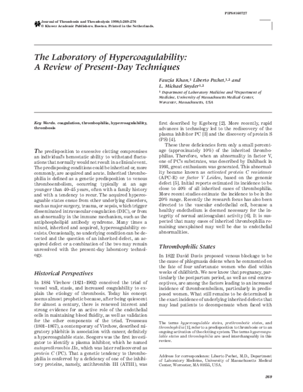 (PDF) The Laboratory of Hypercoagulability: A Review of Present-Day ...
