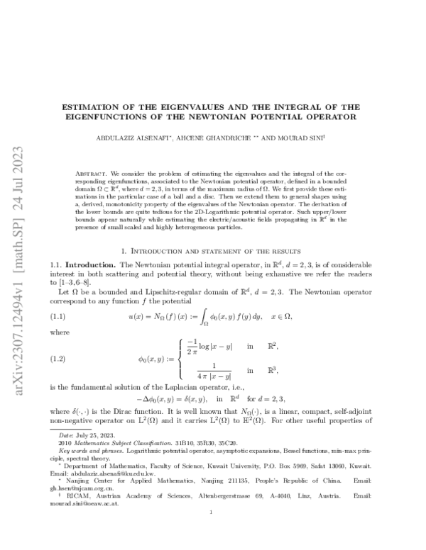 (PDF) Estimation of the eigenvalues and the integral of eigenfunctions of the Newtonian ...