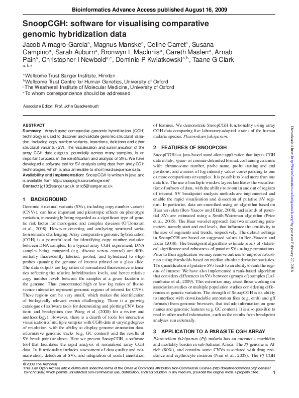 (PDF) SnoopCGH: software for visualizing comparative genomic hybridization data | Céline Carret ...